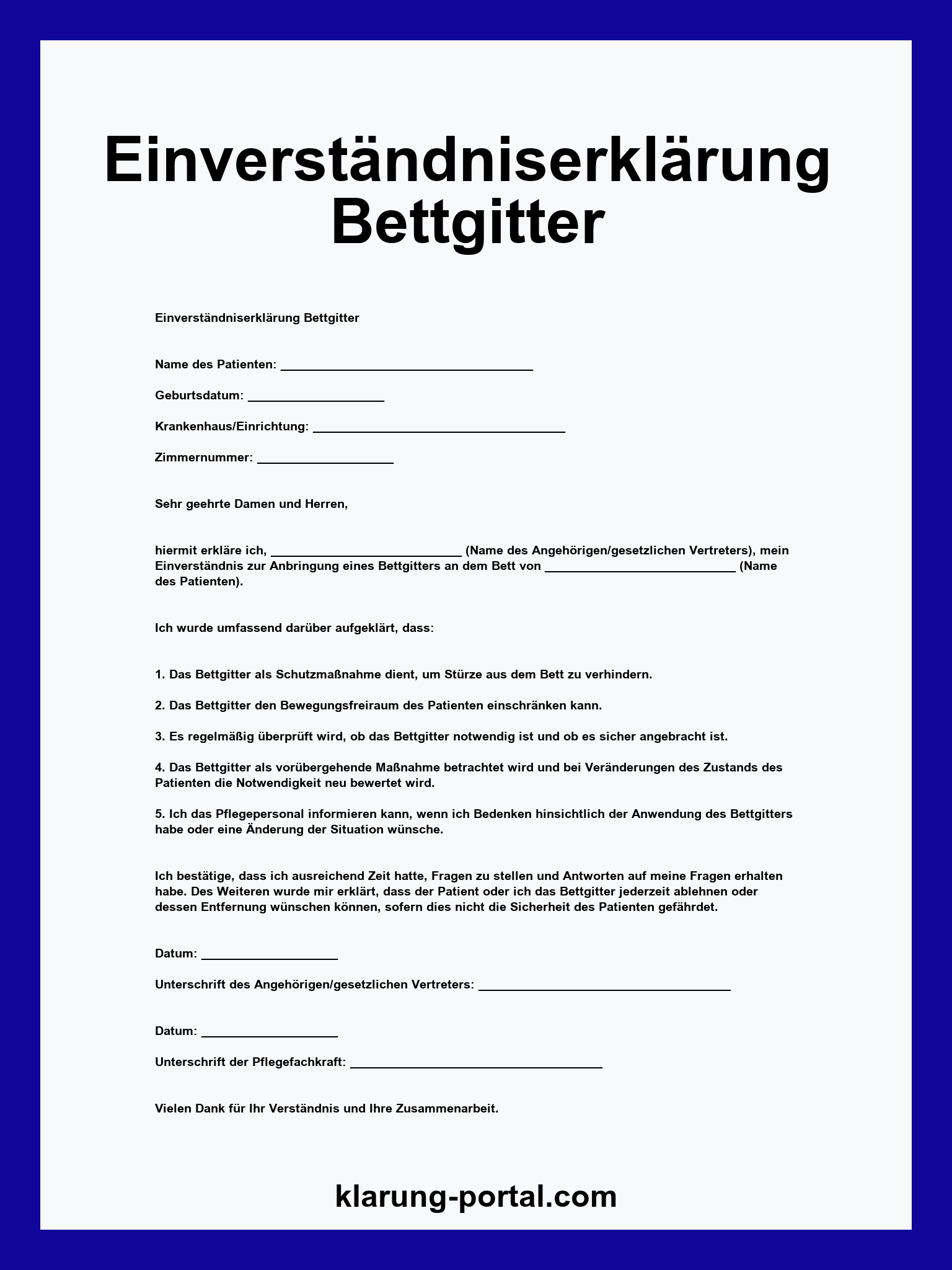 Wunderschoene Einverstaendniserklaerung Bettgitter Vordruck Fotosnie9757