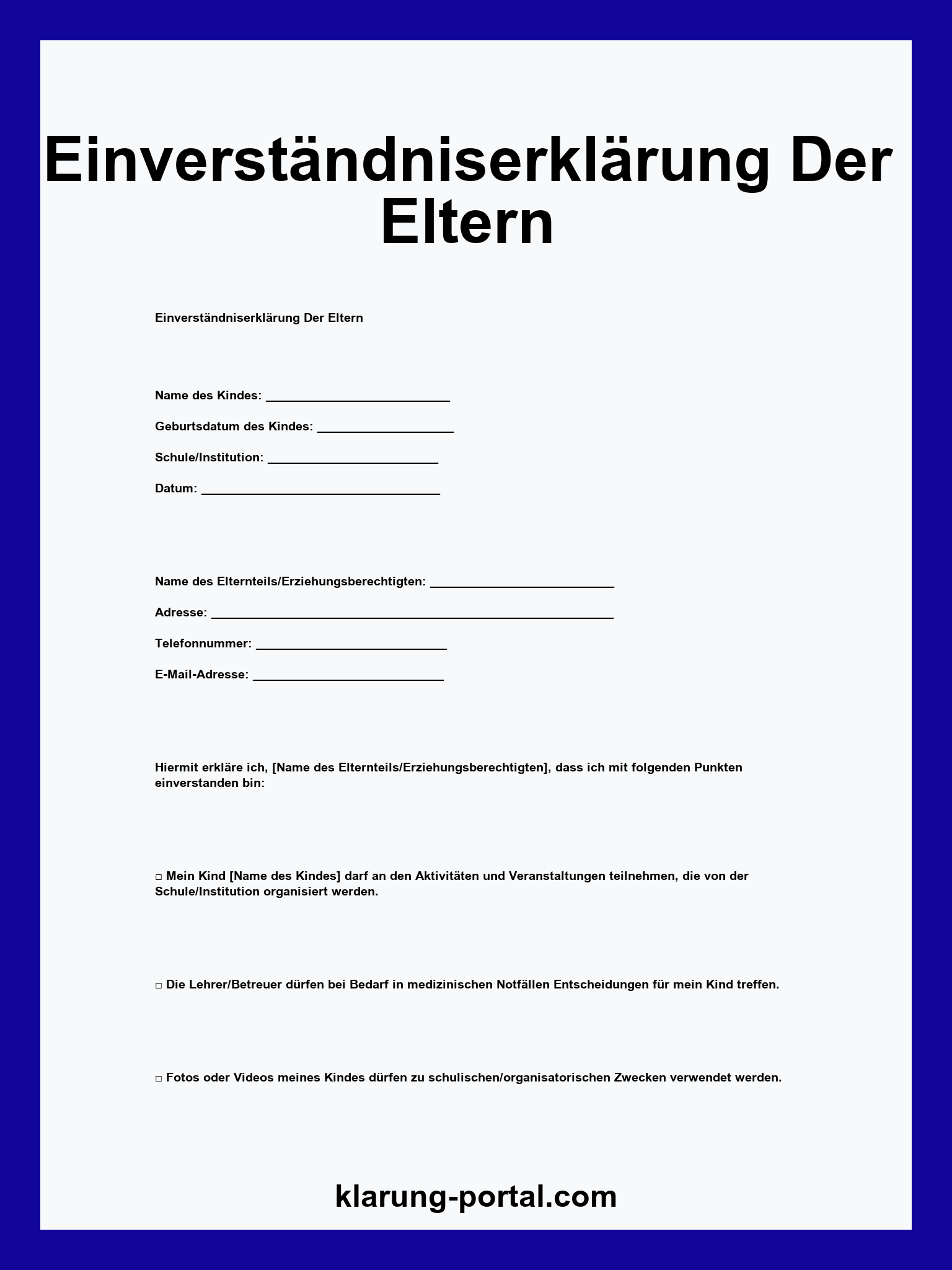 Verwunderlich Vorlage Einverstndniserklrung Der Eltern Ebenbild