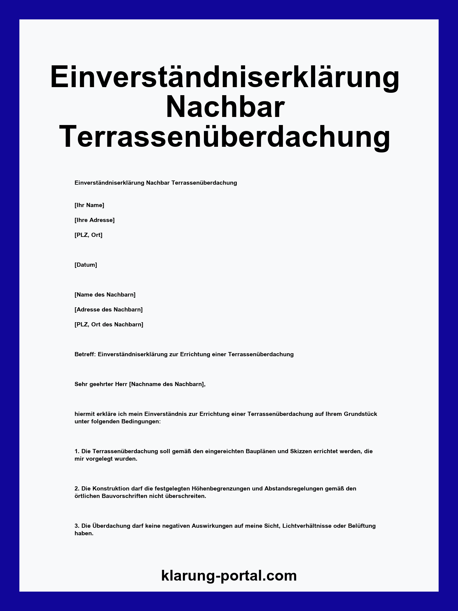 Vordruck Einverstandniserklarung Nachbar Terrassenuberdachung Muster